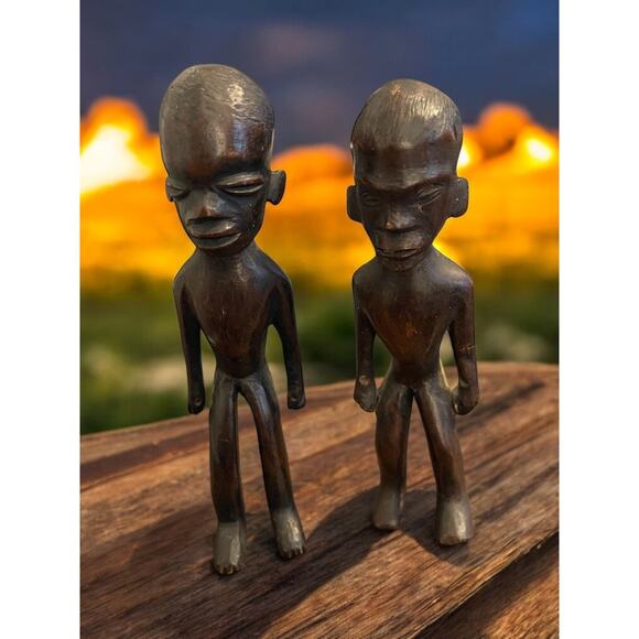 Unknown | Art | 2 Wooden Carved African Tribal Art Men Statues Folk Art ...